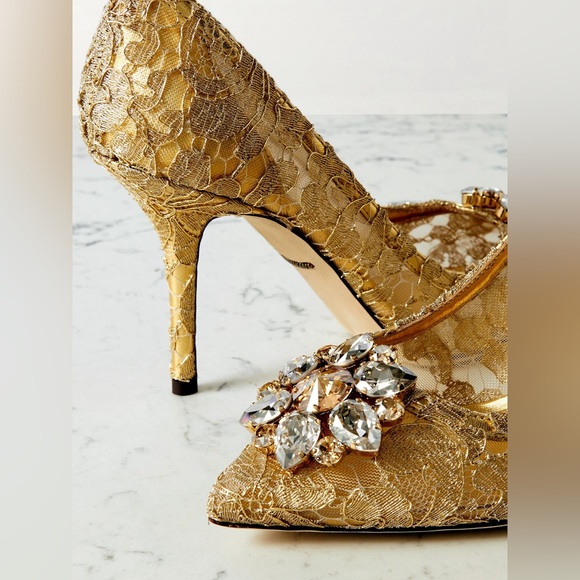 Dolce & Gabbana | Shoes | Dolce Gabbana Bellucci Gold Metallic Lace ...